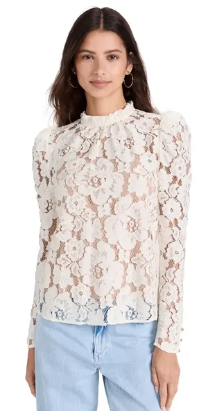 Wayf Emma Puff Sleeve Lace Top - Ivory Lace | Editorialist